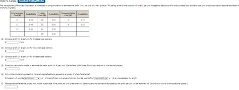 Solved The Following Table A Compute Profit In Per