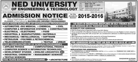 Ned University Of Engineering And Technology Karachi Bachelor In