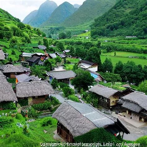 A Small Village Nestled In A Valley Surrounded By M