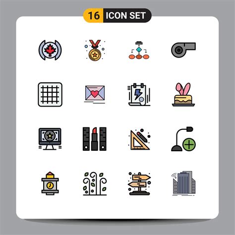 Set Of 16 Modern Ui Icons Symbols Signs For Mail Gird Business Whistle Workflow Editable