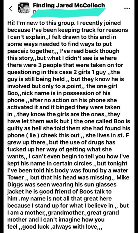 Finding Jared Mccolloch Im Gonna Share A Screenshot Of A Previous Post That Was Taken Down In Here