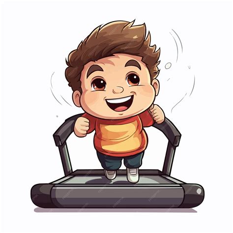 Jovem Obeso Correndo Em Uma Esteira Vetor De Desenho Animado Vetor