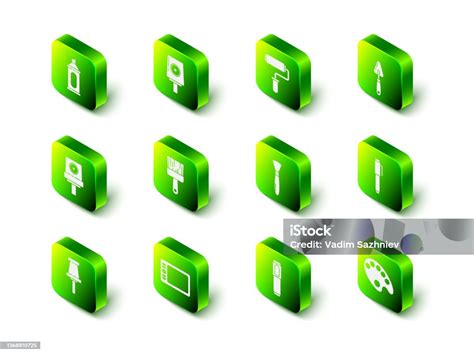 세트 스프레이는 모자 페인트 롤러 브러시 팔레트 나이프 펜 마커 펜 및 그래픽 태블릿 아이콘을 노즐 수 있습니다 벡터 3차원