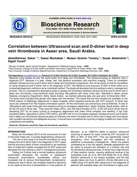 Pdf Correlation Between Ultrasound Scan And D Dimer Test In Deep Vein