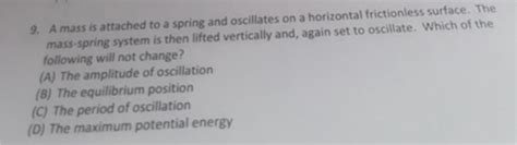 Solved A Mass Is Attached To A Spring And Oscillates On A Chegg