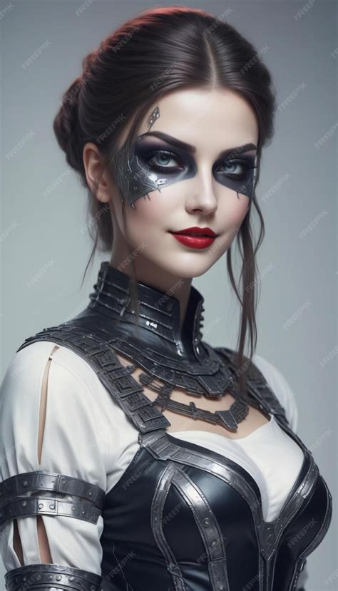 Premium Photo Portrait Of A Beautiful Gothic Woman In Black Leather Armor