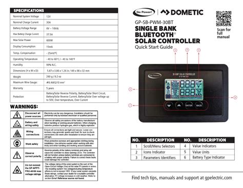 Dometic Go Power Gp Sb Pwm 30bt Quick Start Manual Pdf Download
