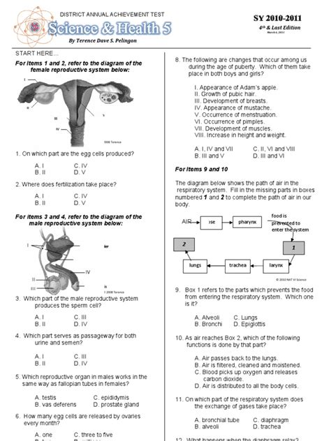 Science Test For Grade 5 Lung Tide