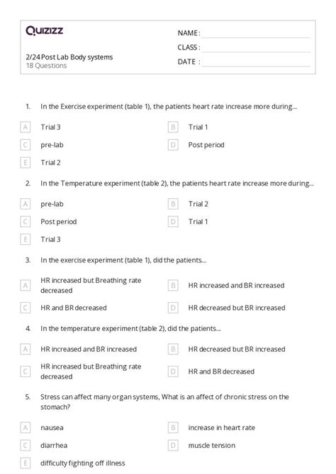 The Nervous And Endocrine Systems Worksheets For Th Grade On