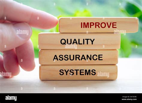 Improve Quality Assurance Systems Text On Wooden Blocks Representing