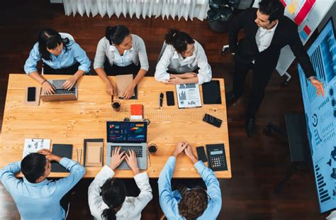 Panorama Top View Diverse Analyst Team Analyzing Financial Data