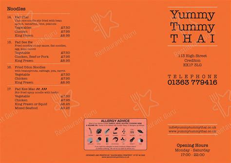 Menu At Yummy Tummy Thainese Restaurant Crediton