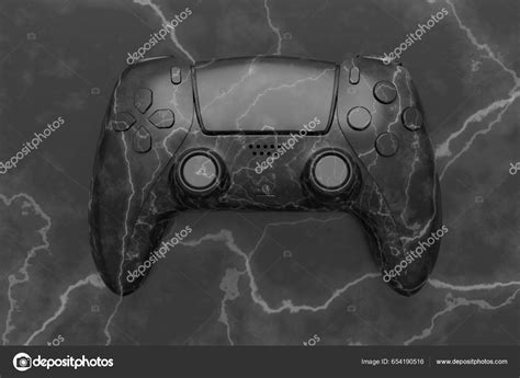 Realistic Video Game Joystick Black Marble Texture Black Background