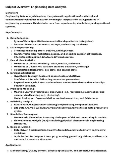 Subject Overview Engineering Data Analysis | PDF