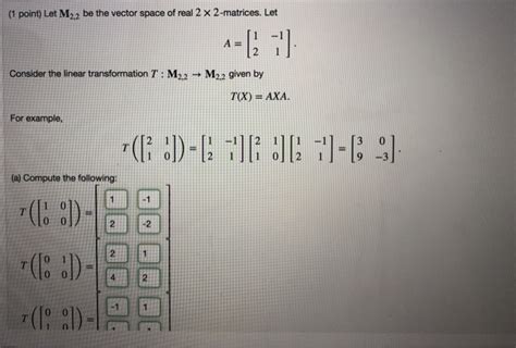 Solved 1 Point Let M 2 2 Be The Vector Space Of Real 2 ×