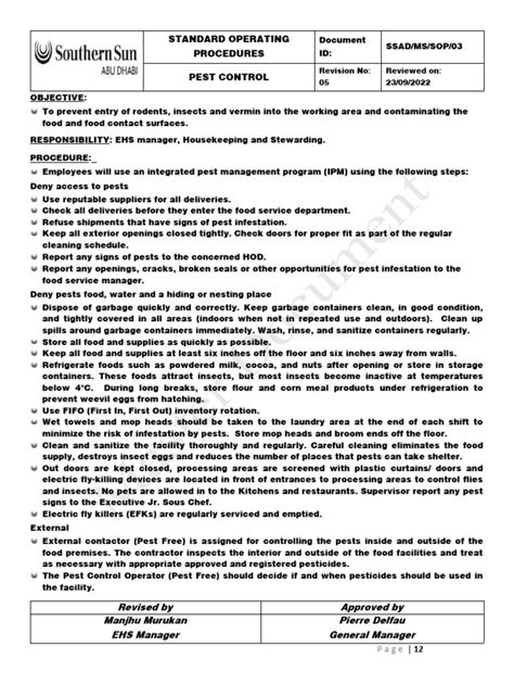 Sop 3 Pest Control Pdf Pest Control Pesticide