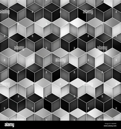 Vector Seamless Greyscale Gradient Cube Shape Rhombus Grid Geometric