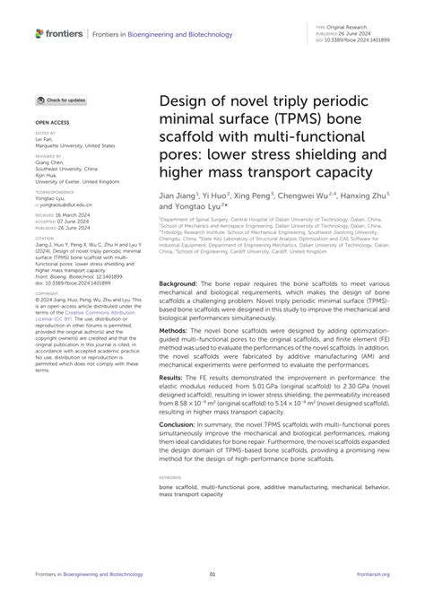 Pdf Design Of Novel Triply Periodic Minimal Surface Tpms Bone
