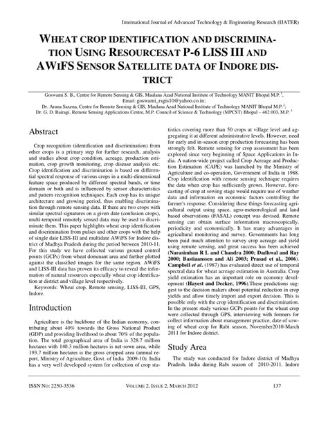 Pdf Wheat Crop Identification And Discrimina Tion Using Resourcesat P