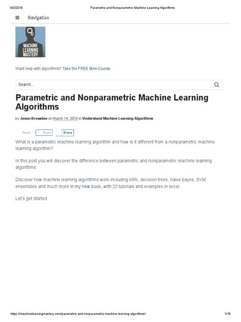 Parametric And Nonparametric Machine Learning Algorithms Pdf