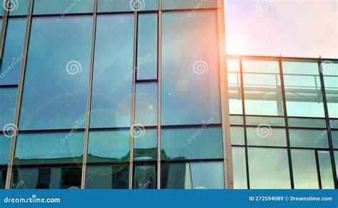 Blue Background Of Glass Commercial Building Modern City Of Future