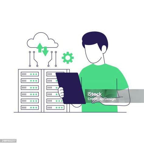 데이터 센터 데이터 관리 개념 평면 벡터 일러스트 레이 션 개념에 대한 스톡 벡터 아트 및 기타 이미지 개념 개발 개선