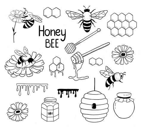 Premium Vector Set With Honey Bee Honeycomb And Beehive Isolated On