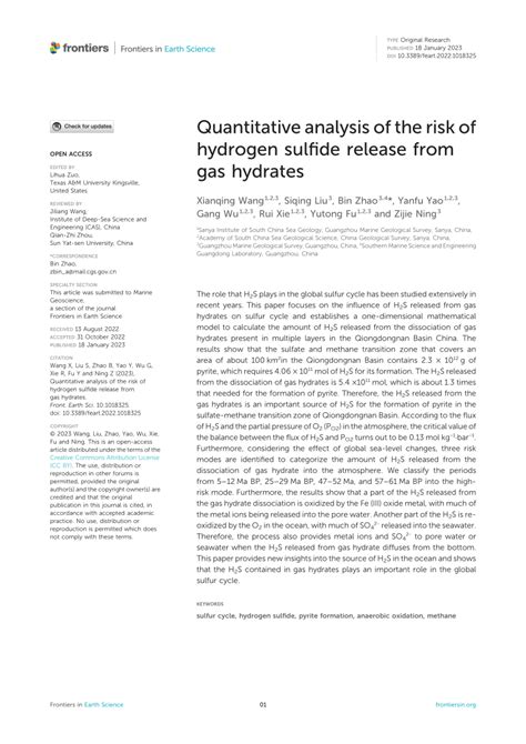 Pdf Quantitative Analysis Of The Risk Of Hydrogen Sulfide Release