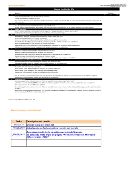 Aqaf002 F8 Closure Checklist For 8d Pdf Systems Science