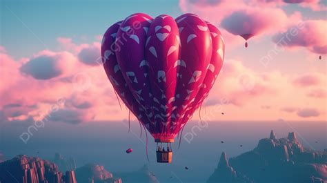 Love Takes Flight Heart Shaped Hot Air Balloon In 3d Render