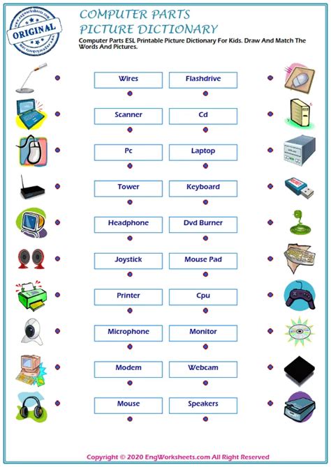 Computer Parts Printable English Esl Vocabulary Worksheets Engworksheets