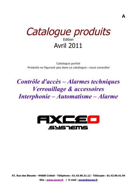 Catalogue Avril 2011 Systèmes Centralisés Axceo Systems
