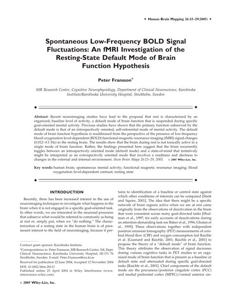 Pdf Spontaneous Low Frequency Bold Signal Fluctuations An Fmri