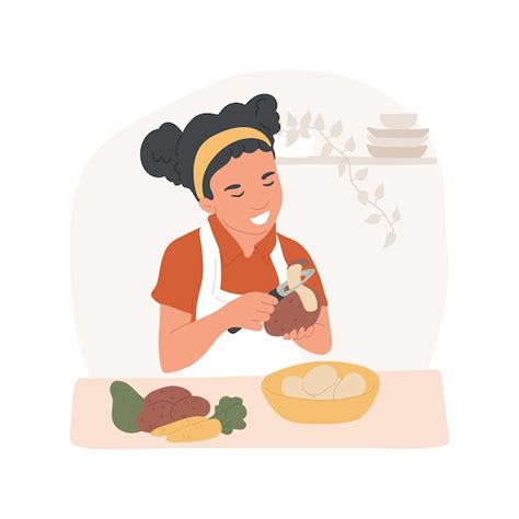 Pelar Verduras Ilustración Vectorial De Dibujos Animados Aislados