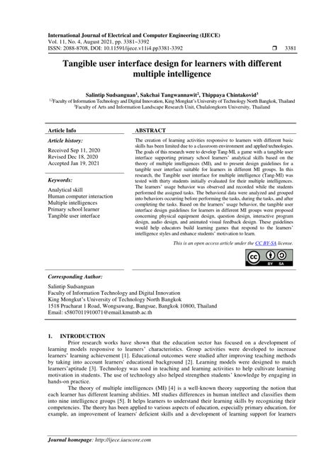 Pdf Tangible User Interface Design For Learners With Different Multiple Intelligence