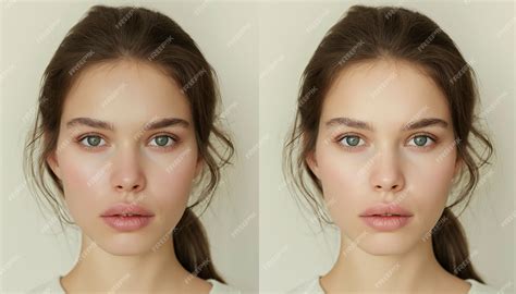 Beautiful Young Woman Before And After Makeup Applying Comparison