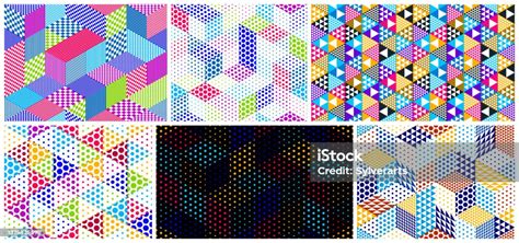 Dotted Seamless Isometric Geometric Patterns Set Dots 3d Cubes Vector Tiling Backgrounds