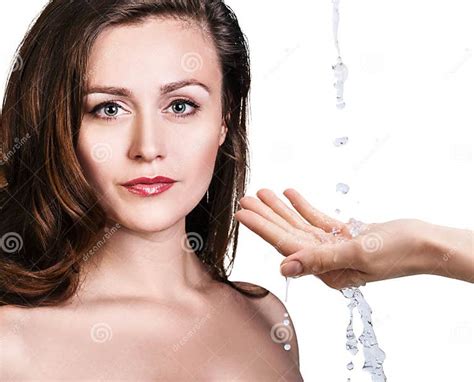 Woman Face And Pouring Water In Hand Stock Image Image Of