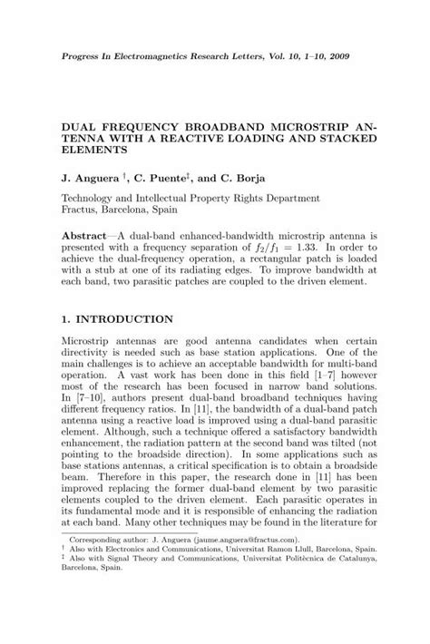 pdf dual frequency broadband microstrip antenna with a reactive