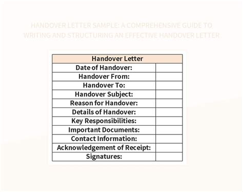 Handover Letter Sample A Comprehensive Guide To Writing And Structuring An Effective Handover