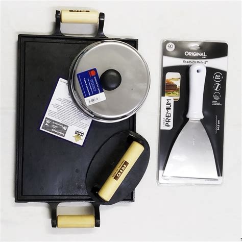 Kit Hambúrguer Chapa Prensador Abafador Modelador Espátula Parcelamento sem juros