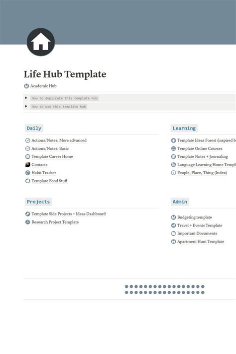 Life Hub Notion Template Life Planning Template Notion Page Idea
