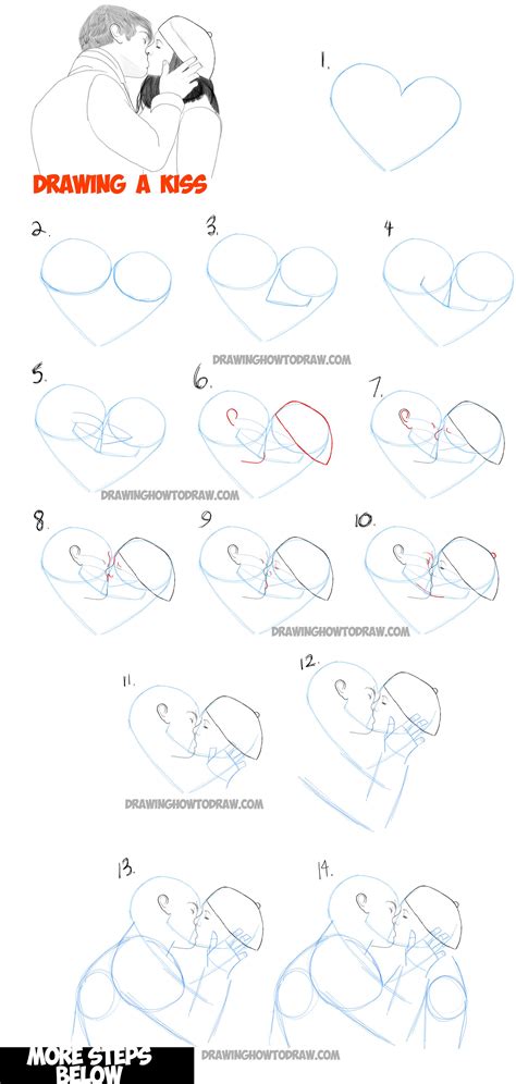 Learn How To Draw Romantic Kisses Kissing Couples Step By Step Drawing Tutorial Drawing