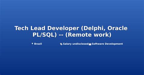 Tech Lead Developer Delphi Oracle Plsql Remote Work At Eurofins