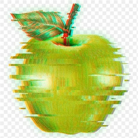Green Apple With A Glitch Effect Sticker Overlay Free Image By