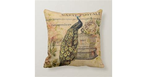 French Country Art Nouveau Vintage Peacock Throw Pillow