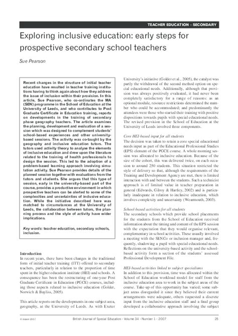 Pdf Exploring Inclusive Education Early Steps For Prospective Secondary School Teachers