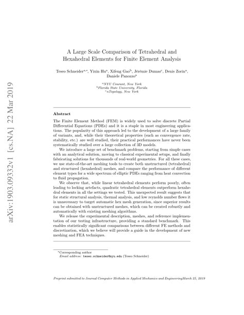 Pdf A Large Scale Comparison Of Tetrahedral And Hexahedral Elements For Finite Element Analysis