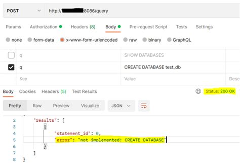 Unable To Create Database In InfluxDB Using API Call From Postman InfluxDB InfluxData