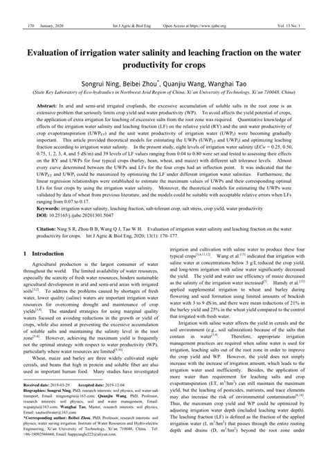 Pdf Evaluation Of Irrigation Water Salinity And Leaching Fraction On